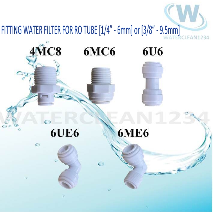 Water Filter Fitting Connector For RO Tube [6mm=1/4"] or [9.5mm=3/8 ...