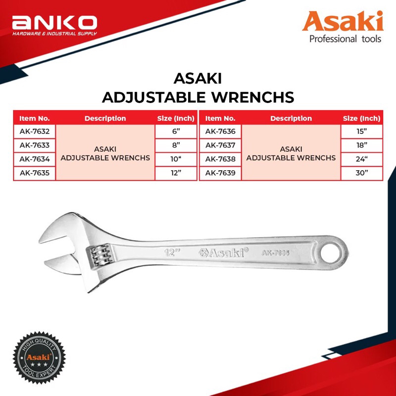 ASAKI ADJUSTABLE WRENCHS | Shopee Malaysia