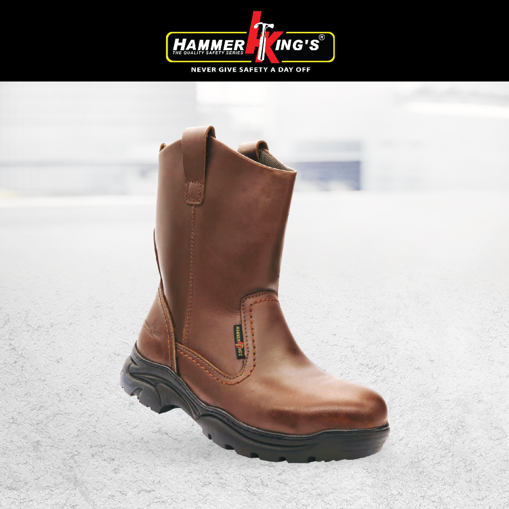 HAMMER KING'S HK 13021 Men Brown Leather Industry Safety Boots / HIgh ...