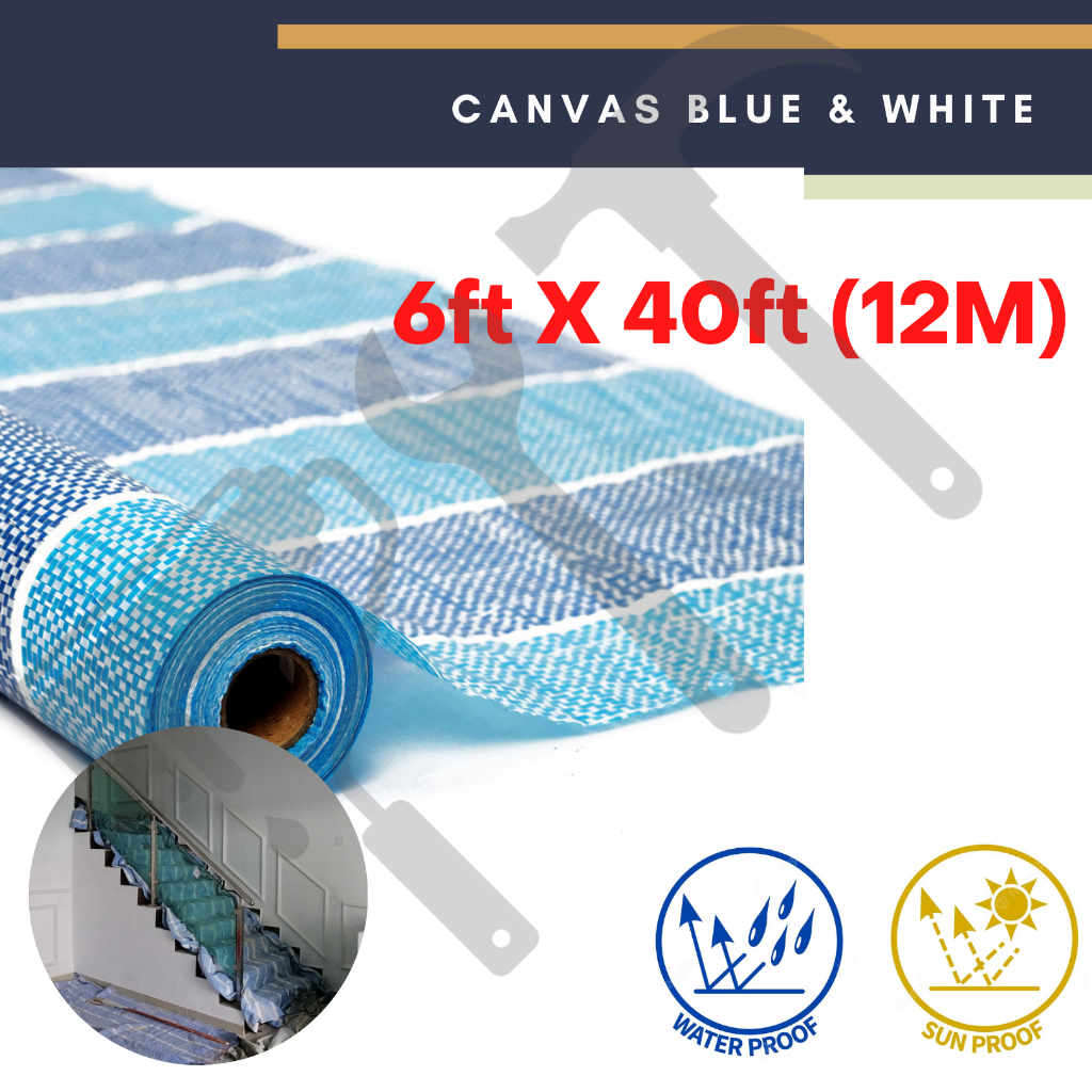 Canvas Blue White Roll Tarpaulin 6ft x 40ft(12M) Kanvas Biru Putih Alas ...