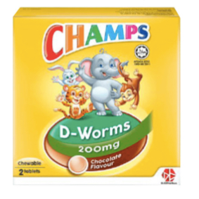 Champs D-worm 200mg Chocolate Flavour 2's chewable tablet | Shopee Malaysia