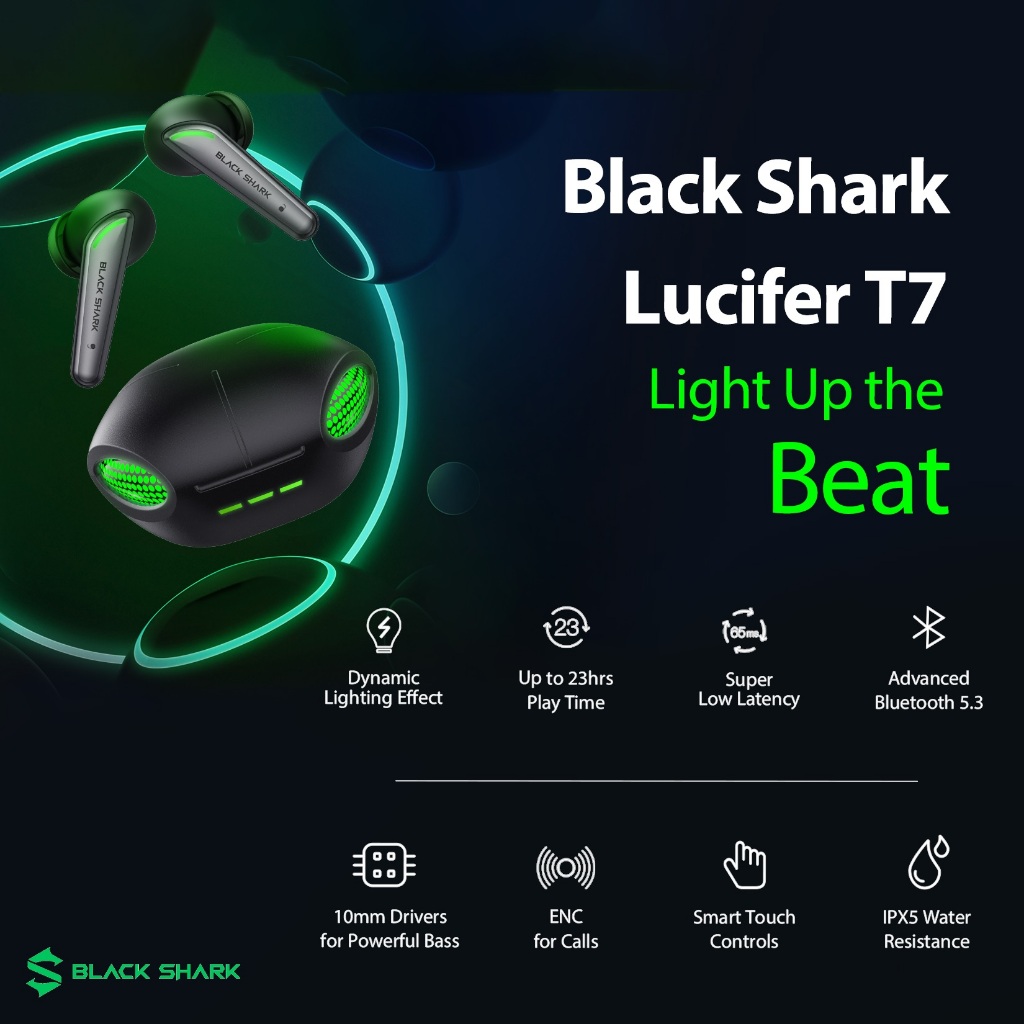 MYSET Black Shark Lucifer T7 | 65 Low Letency | 23Hrs Playtime Powerful ...