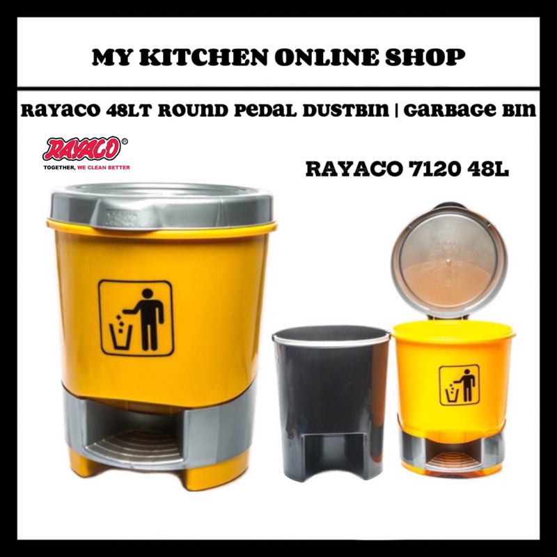 RAYACO 7120 48Lt Round Pedal Dustbin | Garbage Bin | Round Trash cans | Indoor Dustbin | Tong ...