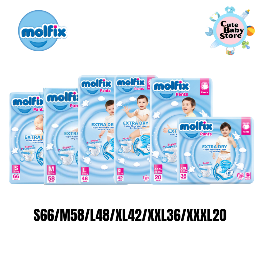 Molfix Extra Dry Pants - S66/M58/L48/XL42/XXL36/XXXL20 (1 Pack ...