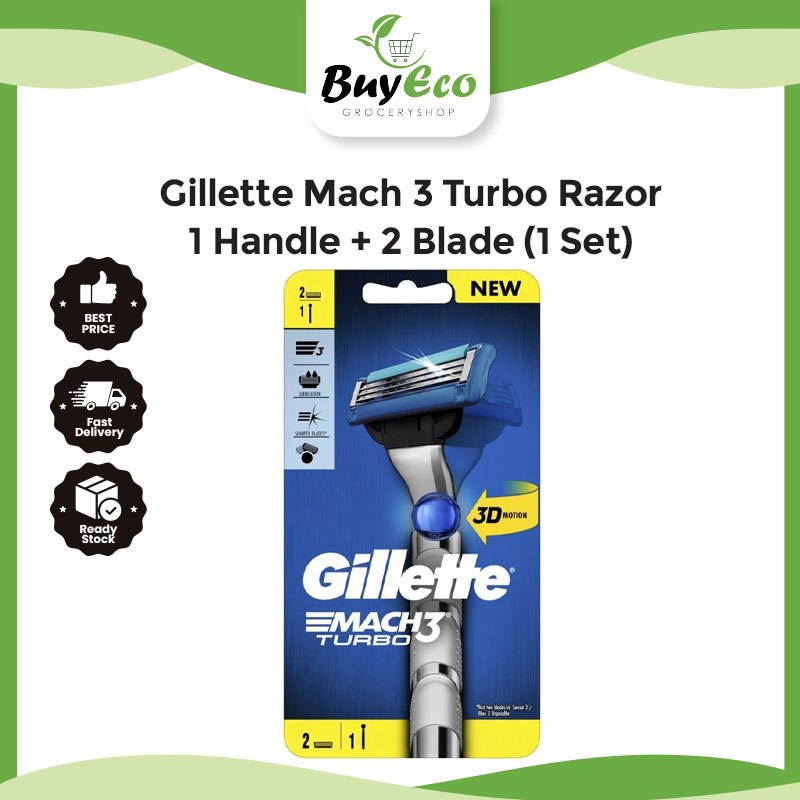 Gillette Mach 3 Turbo Razor 1 Handle + 2 Blade (1 Set) | Shopee Malaysia