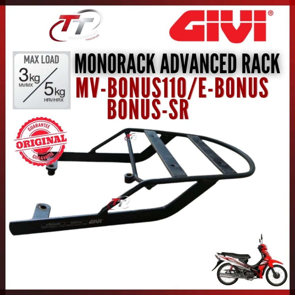 SYM E BONUS BONUS110 SR EBONUS GIVI MV MONORACK MONOTECH MONO RACK CARRIER RAK KOTAK TAPAK BESI ...