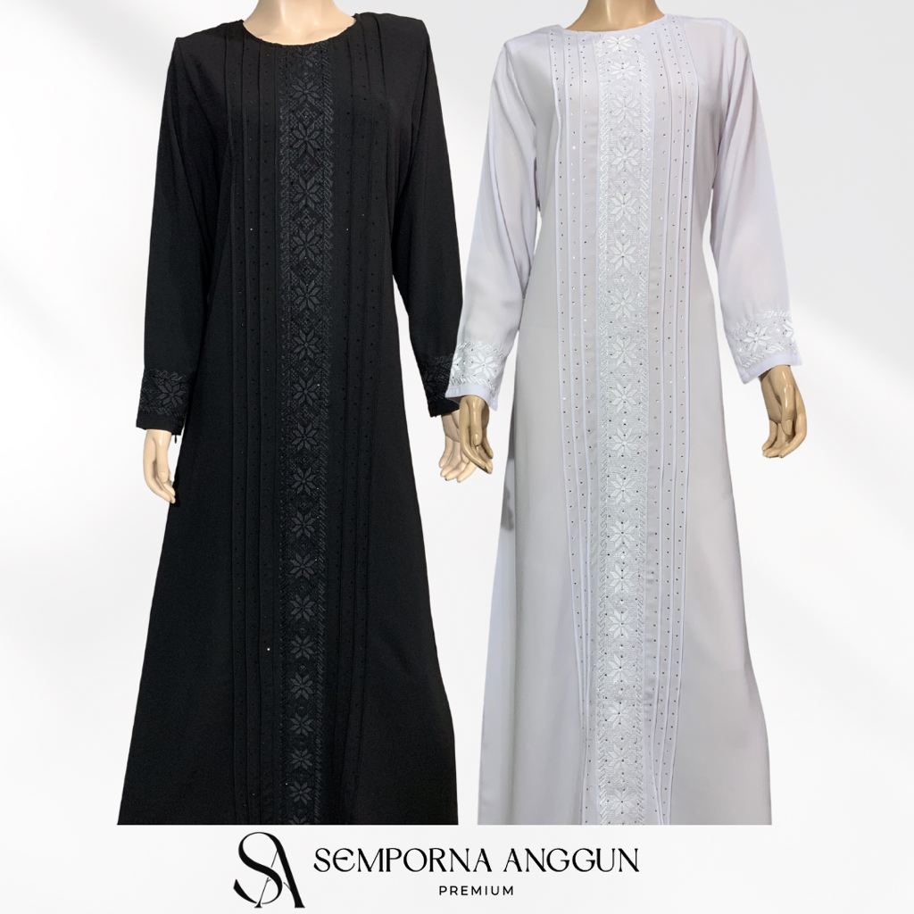 JUBAH MUSLIMAH Hitam / Putih - Bersulam | QADIRA #26005 | Shopee Malaysia