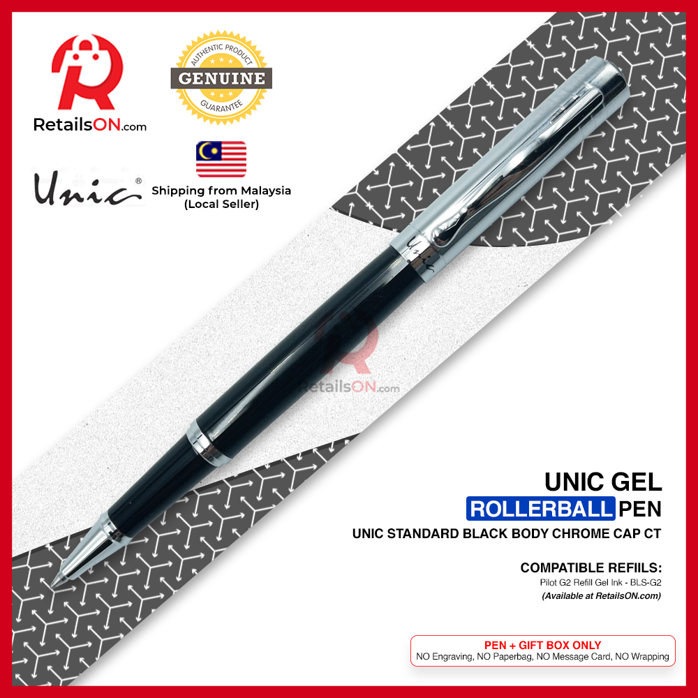 Pilot Unic Standard Rollerball Pen - Black Body Chrome Cap CT / using ...