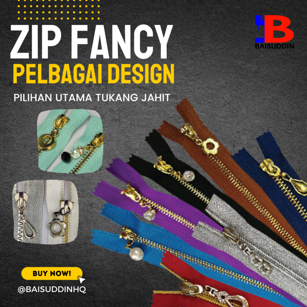 (1 Dozen) Zip Design Fancy Mewah / Fancy Zipper 4", 5", 6", 7", 8", 10 ...