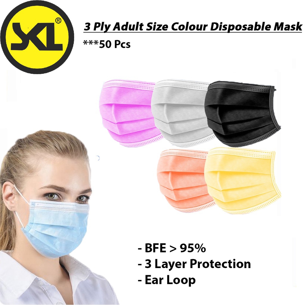 【MSIA STOCK】Adult 10/50pcs 3ply Colourful Face Mask Colour Disposable ...