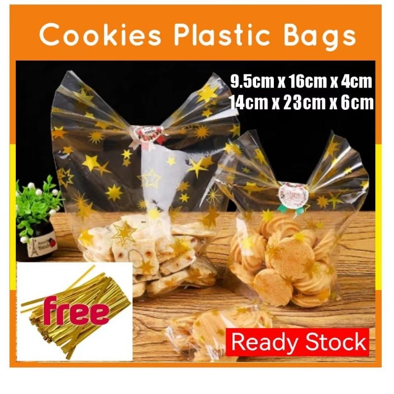 50pcs Cookies Bag Transparent Biscuit Packaging Plastic Beg | Shopee ...