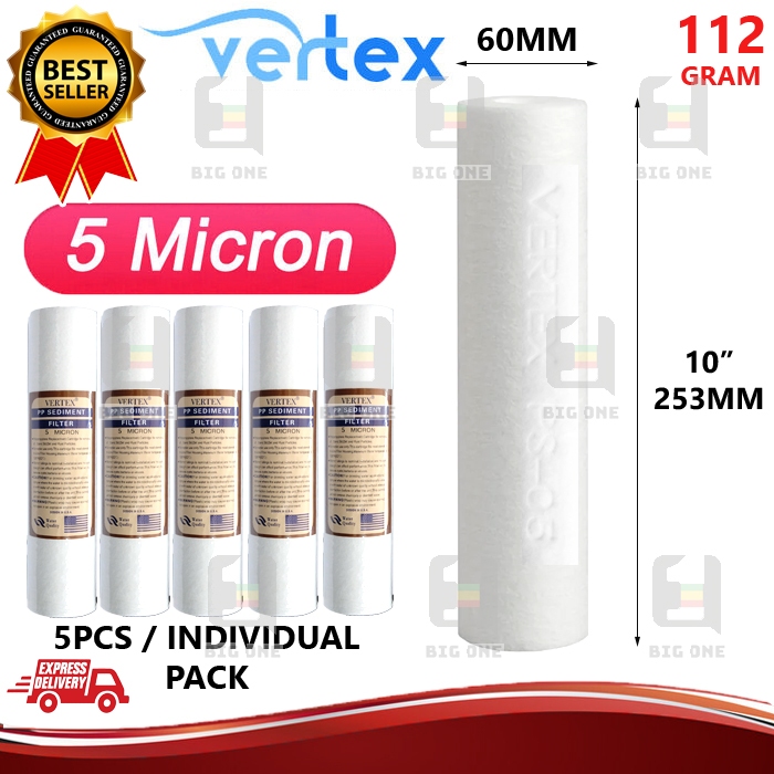 (5-IN-1) VERTEX PS05 5 MICRON 10" POLYPROPYLENE SEDIMENT PP WATER ...