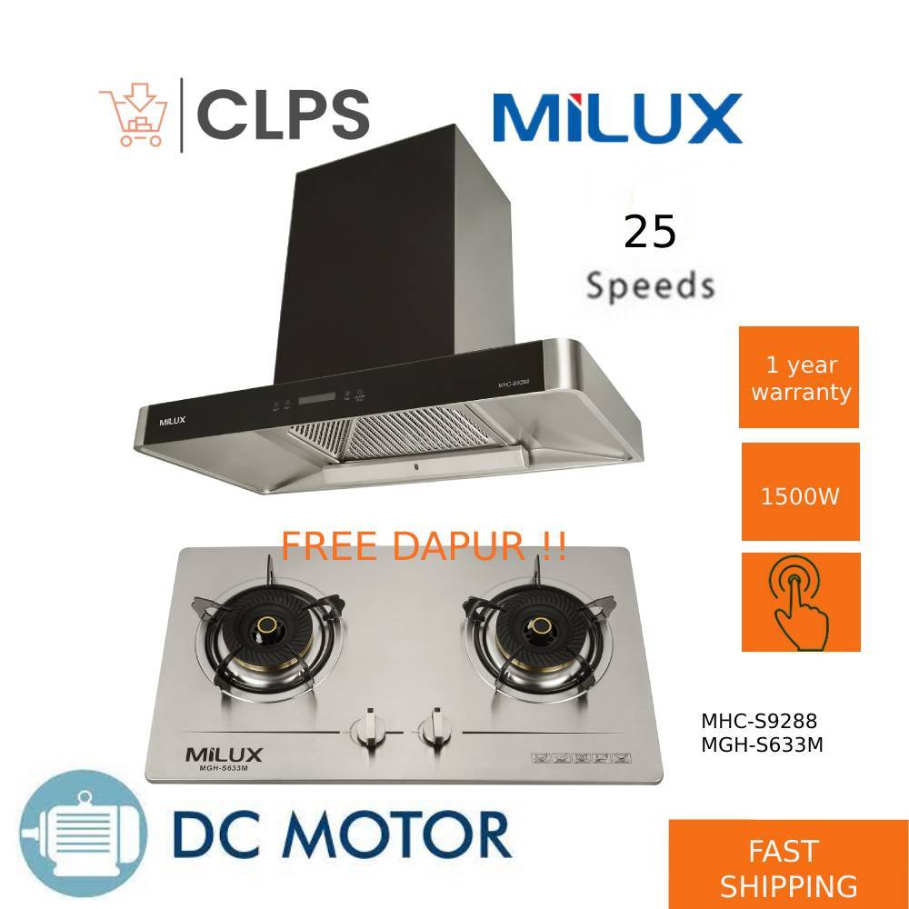 Milux MHC-S9288 25 Speed Chimney Cooker Hood 1500W GAS HOB MHCS9288 MGH ...