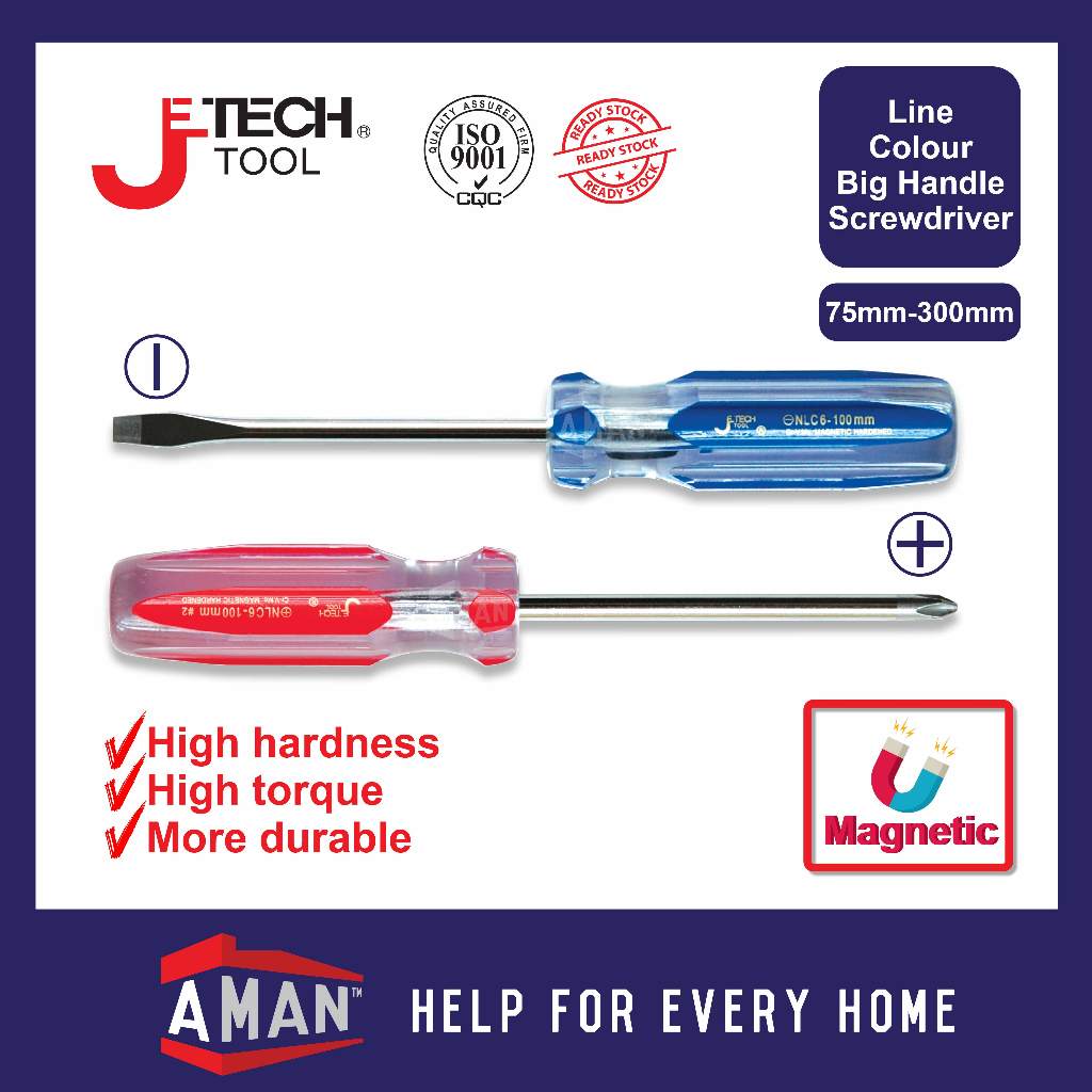 JETECH Magnetic Screwdriver Line Colour Big Handle Philip Flat ...