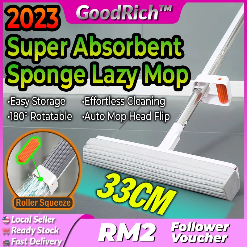33CM Large Super Absorbent Self Squeeze Sponge Mop Extendable Stainless ...