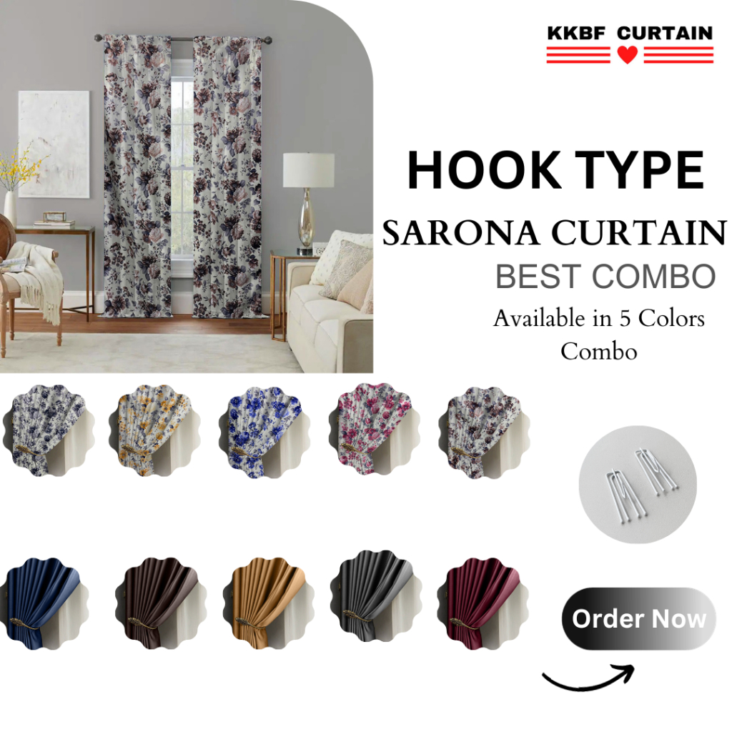 Langsir Sarona (HOOK) Ready Made Curtain / Langsir Bercorak Bunga ...