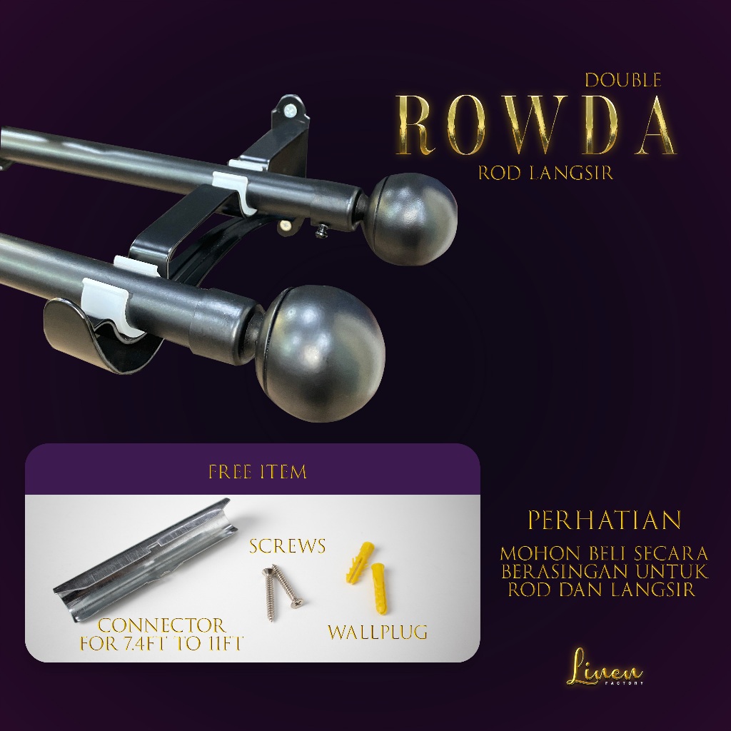 ROWDA ROD ALUMINIUM Double black window sliding door complete set rod ...