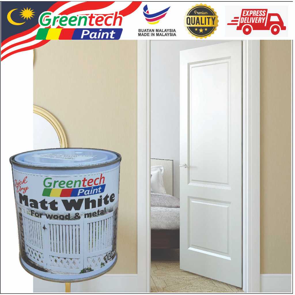 1L ( WHITE MATT ) GREENTECH PainT White Semi-Gloss (Matt) 1 Liter For ...