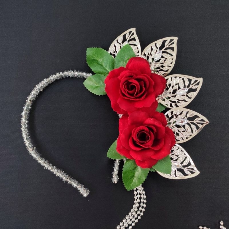 [Ready stock] sanggul lintang silver,red velvet roses.Silver metal ...