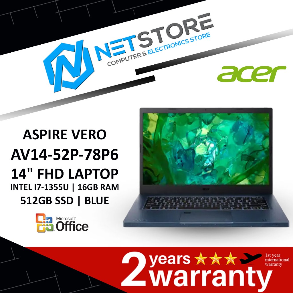 ACER ASPIRE VERO AV14-52P-78P6 14" FHD LAPTOP INTEL I7-1355U | 16GB RAM ...