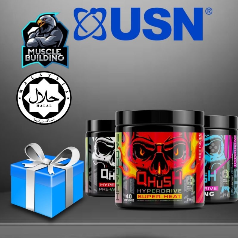 Halal USN Qhush Hyperdrive Pre-Workout Extreme Energy Booster Drink ...