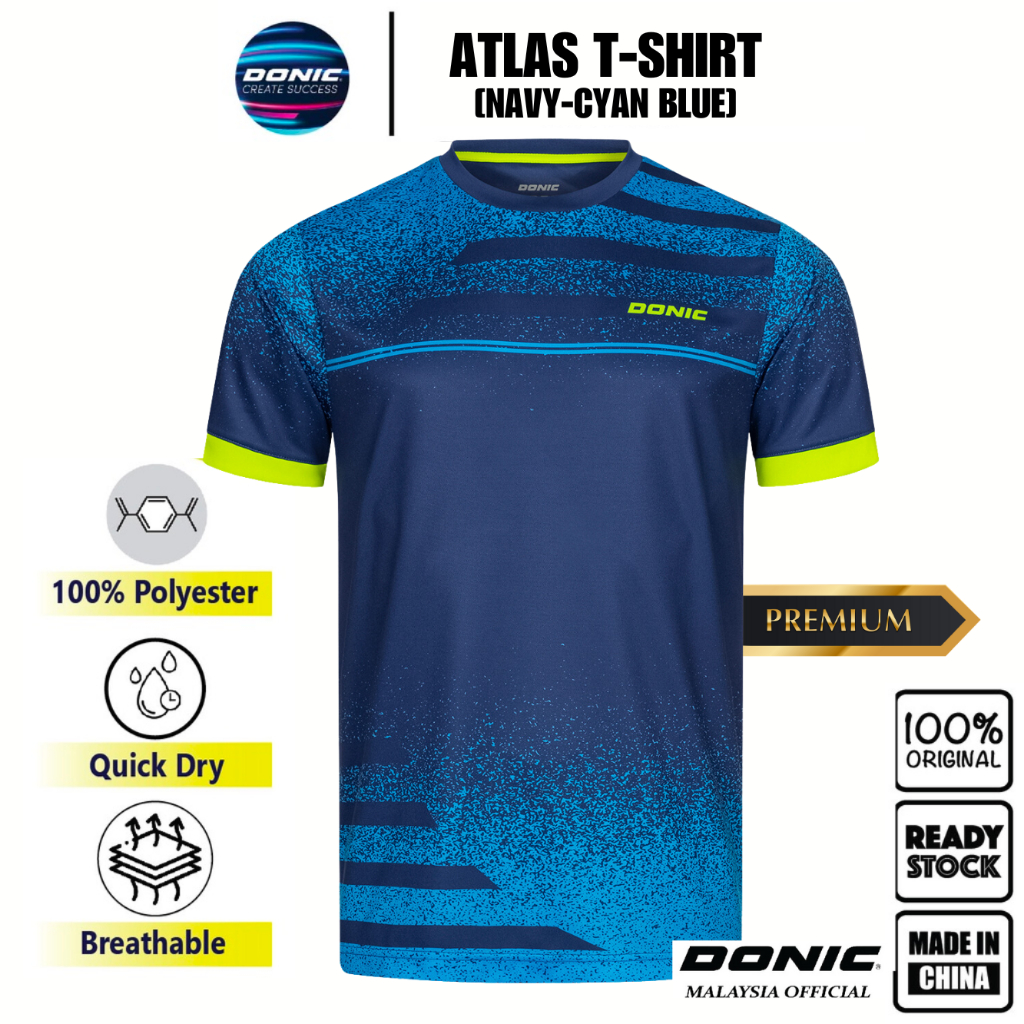 Donic Atlas T-shirt (Navy-Cyan Blue) Premium Polyester Quality Table Tennis Textiles | Shopee ...
