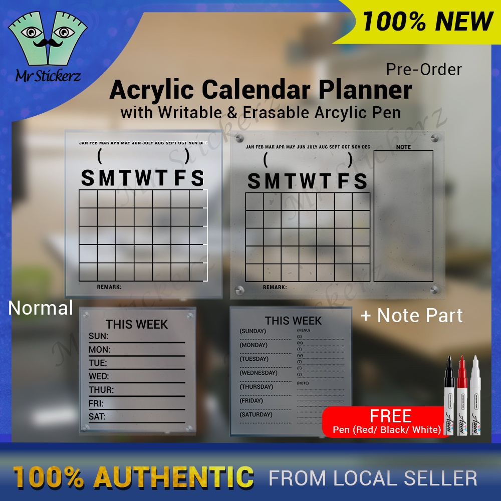 【Pre-Order】 Acrylic Calendar Monthly Planner/ Week Planner Writable ...