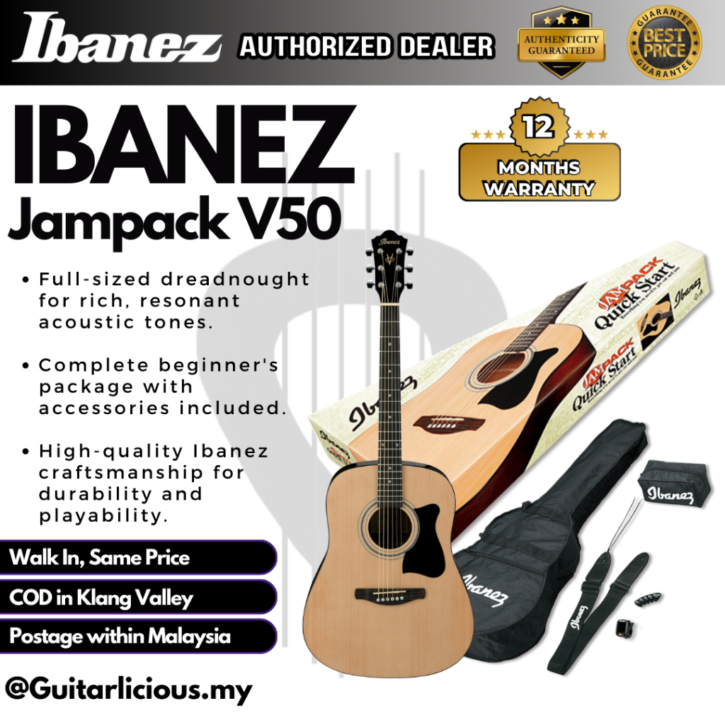 Ibanez V50NJP Acoustic Guitar Jampack - Natural High Gloss V50 NJP-NT ...
