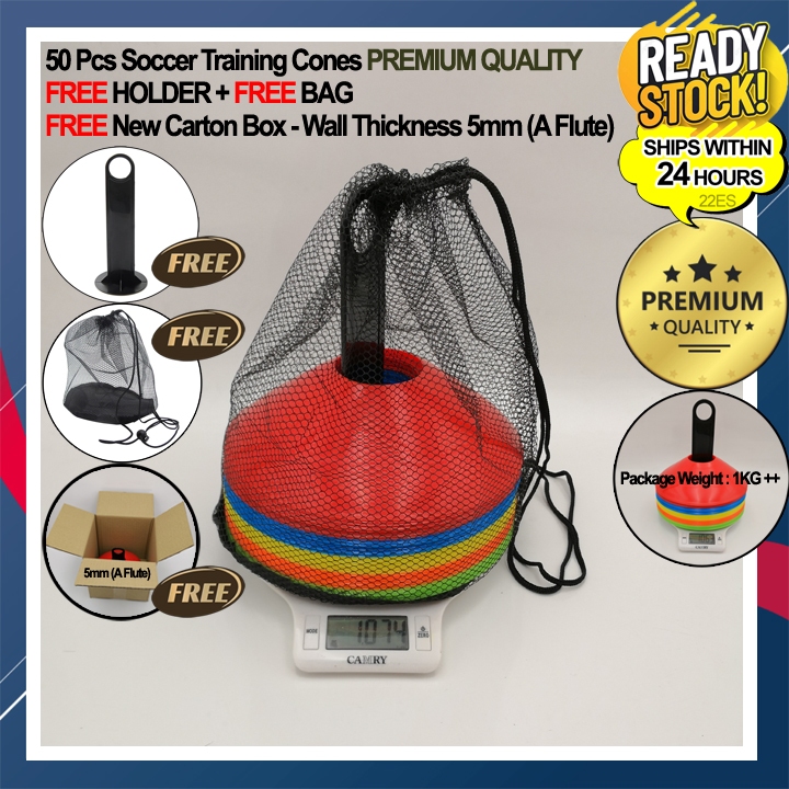 50Pcs Premium Disc Cones - Training Cones Agility Soccer Cones with Carry Bag + Holder | Shopee ...
