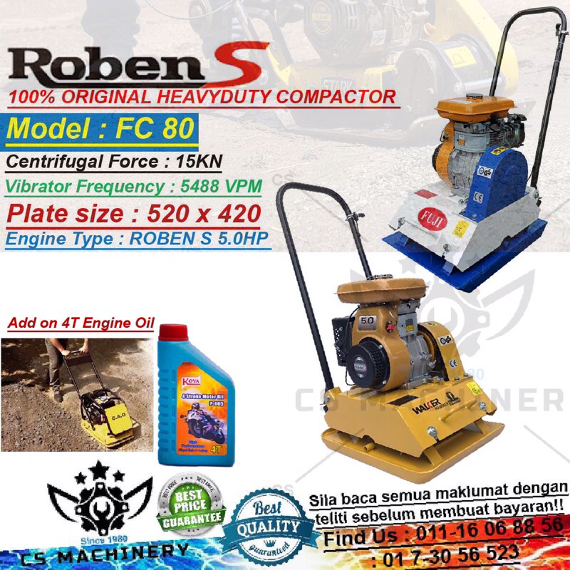 HEAVYDUTY FUJI Plate Compactor c/w Japan Robin ROBEN S EY-20D Gasoline ...