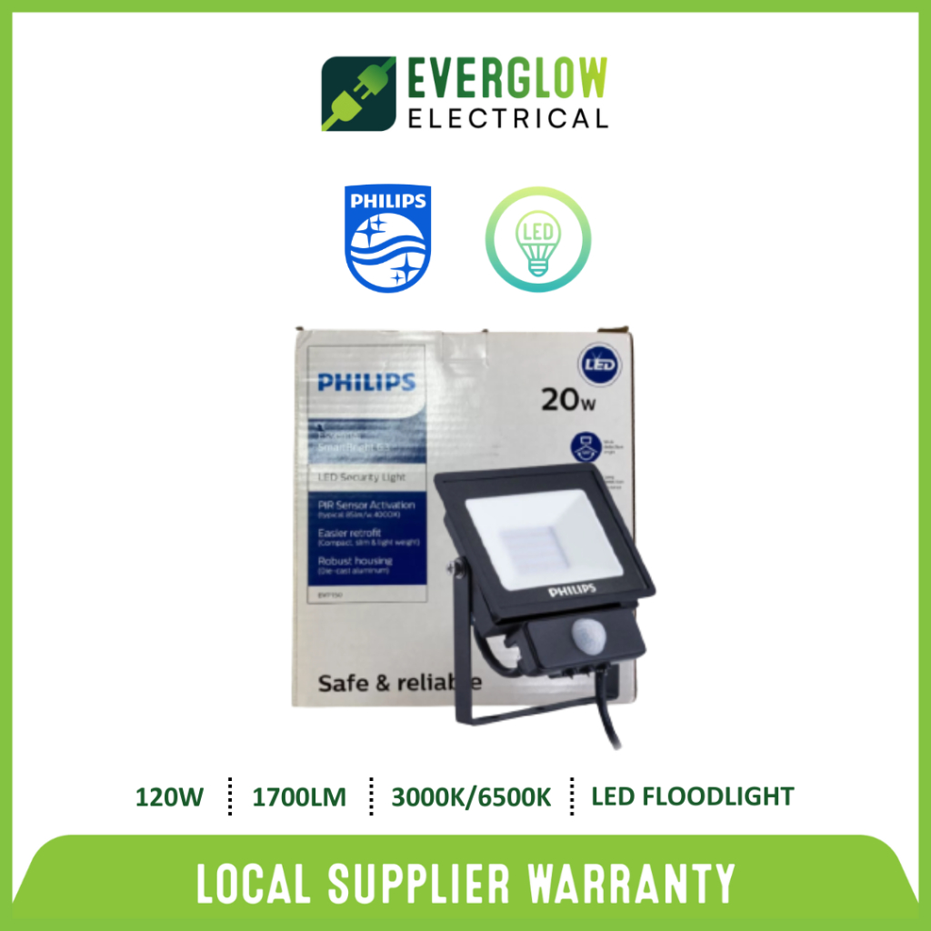 PHILIPS ESSENTIAL SMARTBRIGHT BVP150 LED17 PIR SENSOR 220-240V 20W LED FLOODLIGHT SENSOR SWB ...