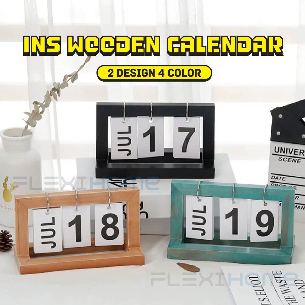 Wooden Calendar Nordic Simple Style Multicolor Flipping Wooden Desktop ...
