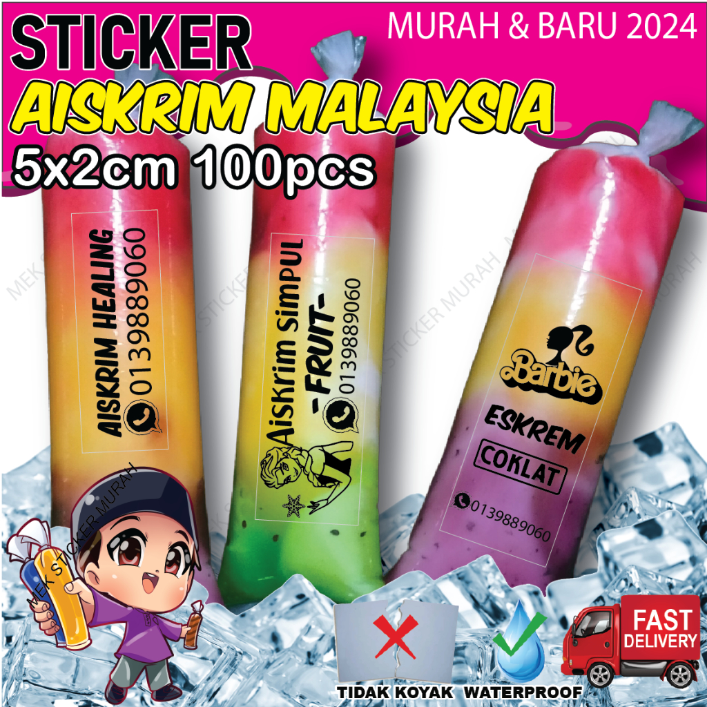 100pcs 5x2cm STICKER AISKRIM & LAIN LAIN | Shopee Malaysia