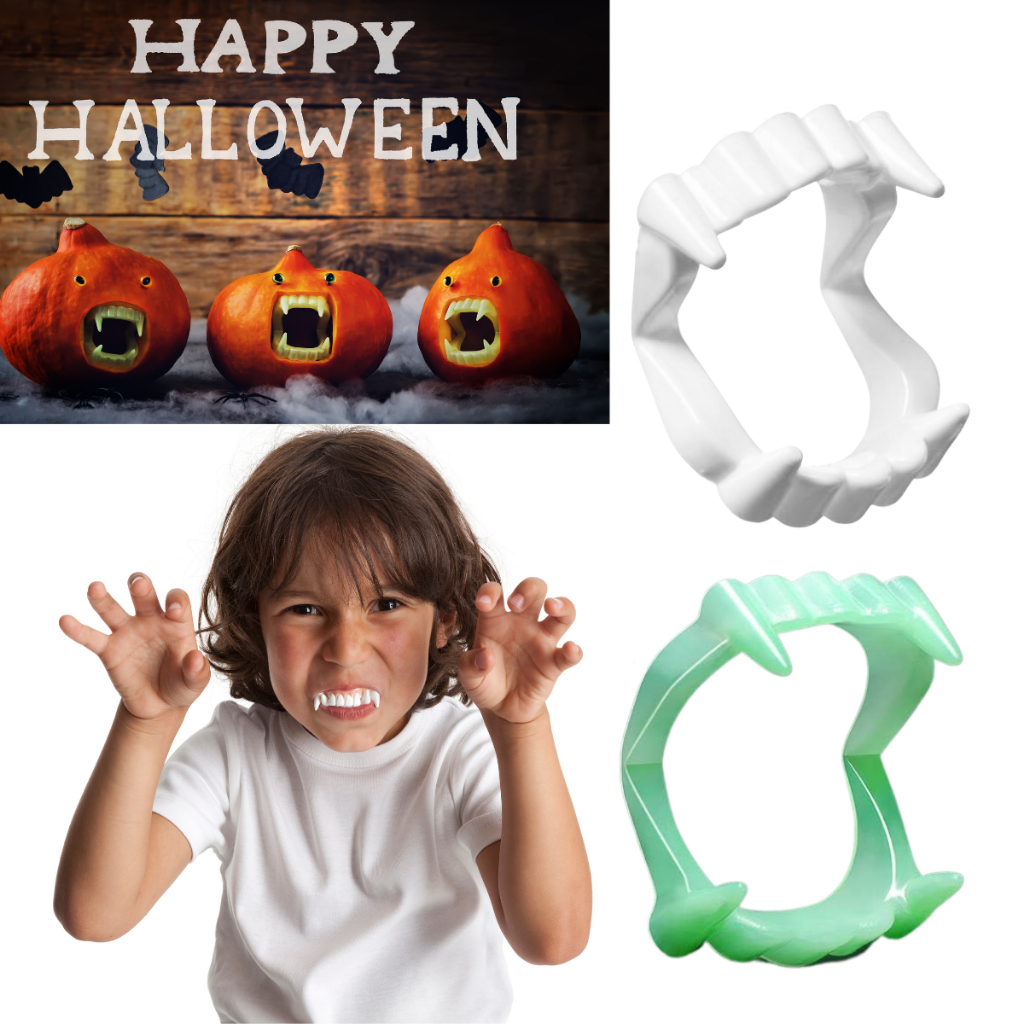 Halloween Vampire Teeth White Glow In The Dark Teeth For Kids and Adult ...