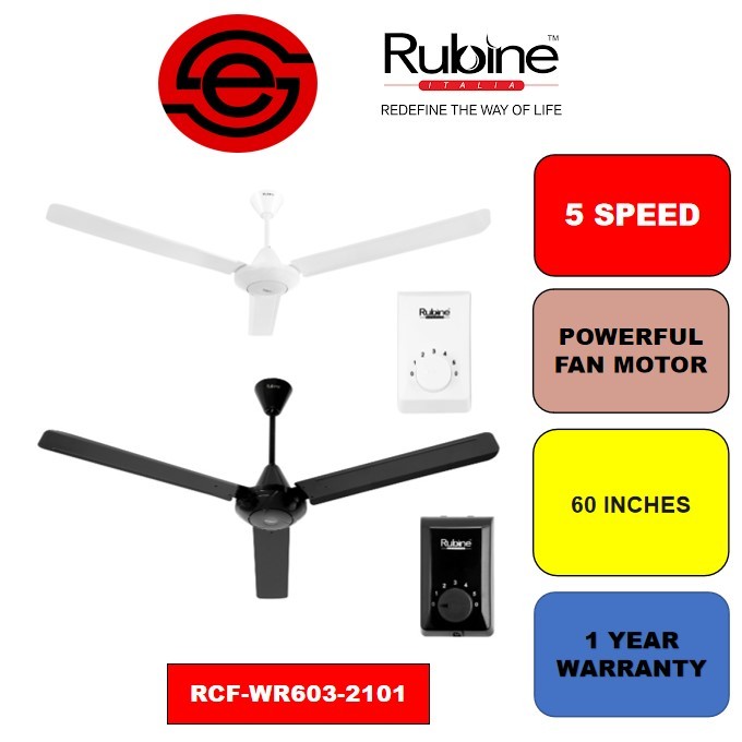 RUBINE Fan Rubine RCF WR603-2101 Rubine WR603 White/bk 60" 3 Blades 5 ...