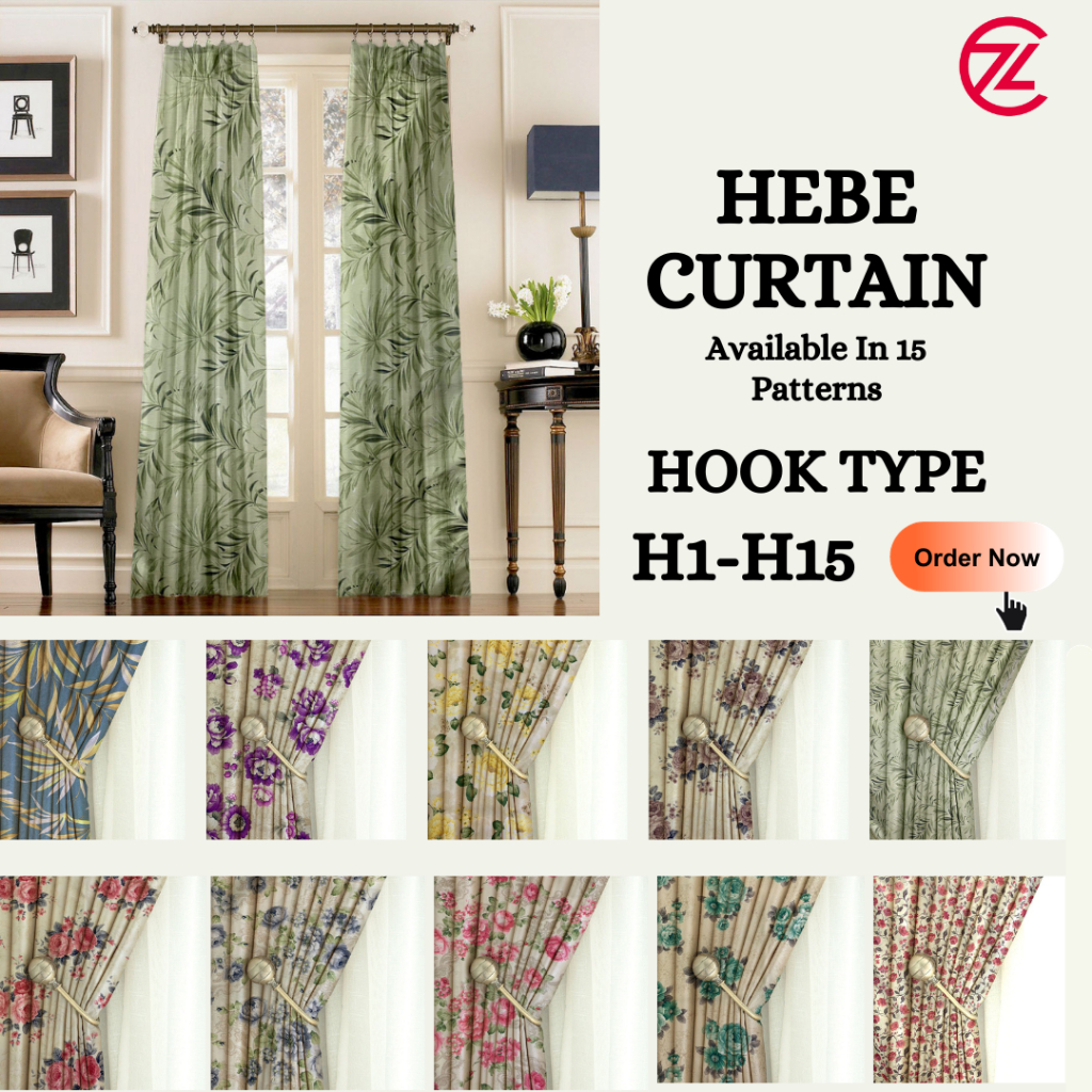 Hebe Curtain (HOOK) Langsir Bercorak Bunga (15 Corak)/Langsir Tingkap ...
