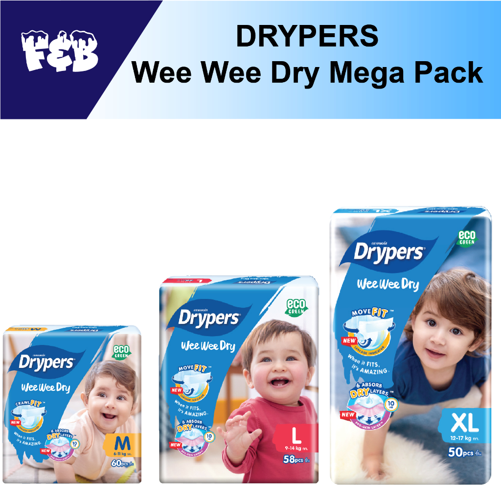Drypers Wee Wee Dry Mega Pack | Shopee Malaysia
