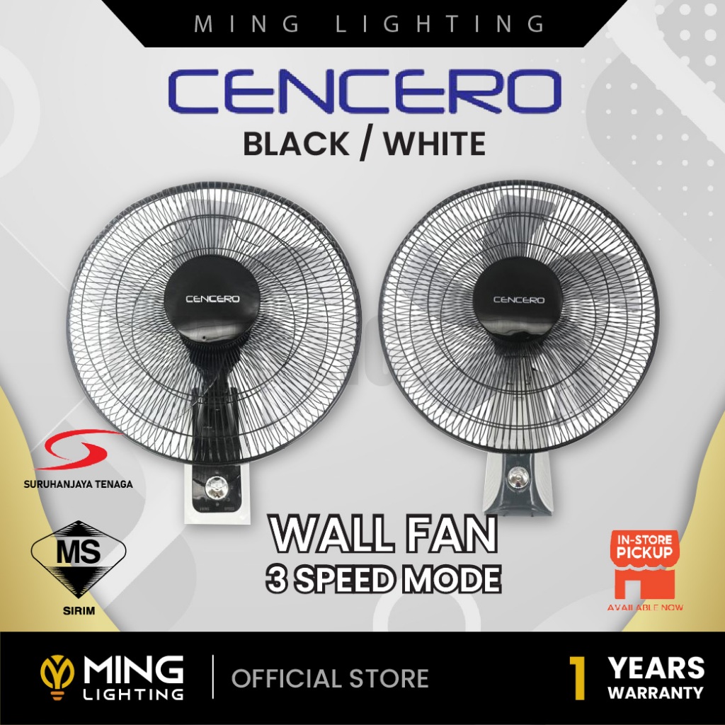 (Sirim) CENCERO Wall Fan 3 Speed 16 Inches AC Motor Timer Fans 5 AS Blades Kipas Meja Berdiri ...