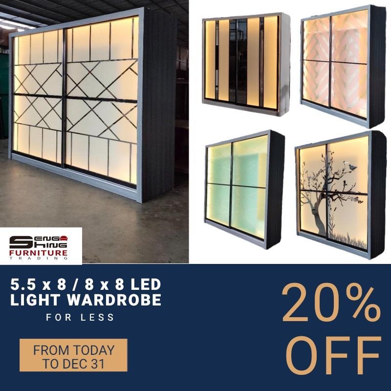 [ Siap Pasang ] LED Light Almari Baju Wardrobe Sliding Door Anti-Jump ...