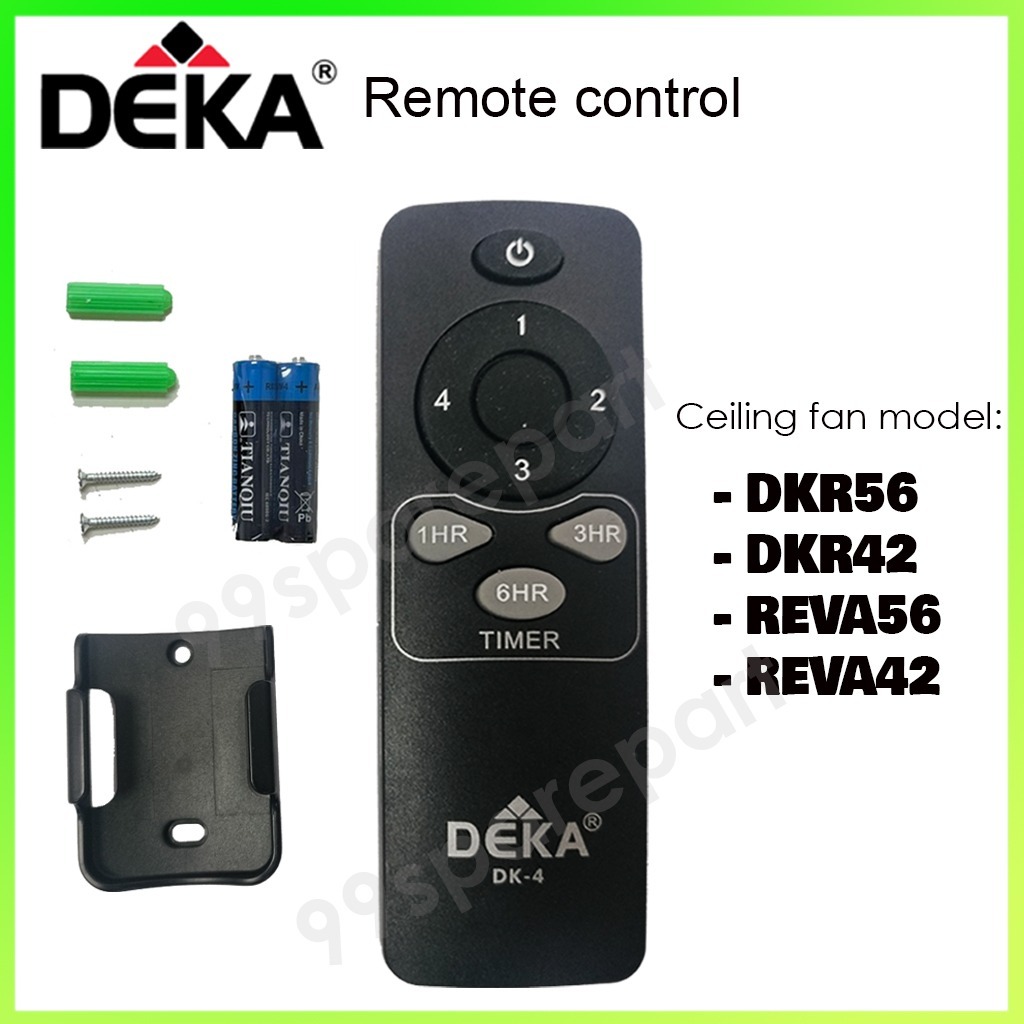 DEKA Ceiling Fan Remote Control 4 speed (for DKR56, DKR42, REVA56 ...