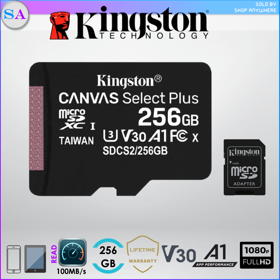 Kingston Canvas Select Plus 256GB / 512GB Micro SD 100MB/S SDCS2 Class 10 UHS-I Memory Card ...