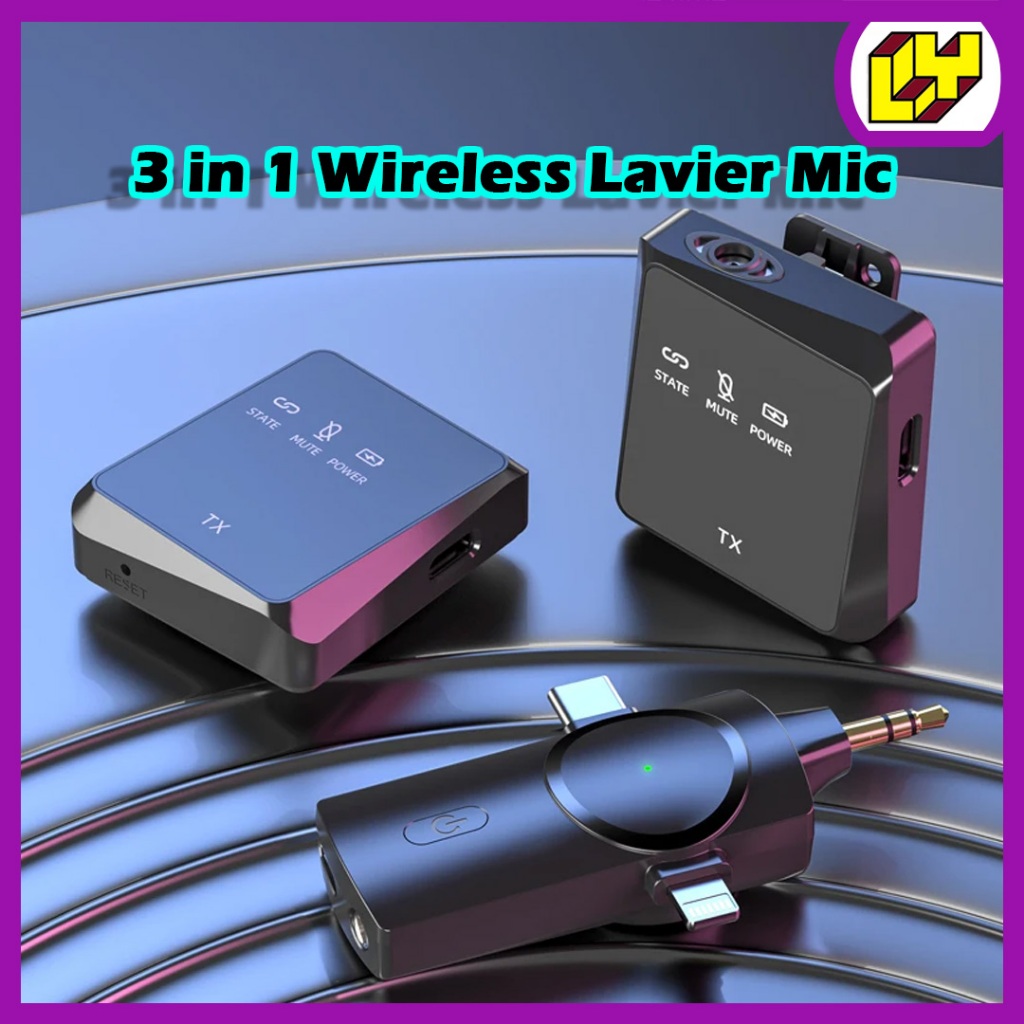 3 in 1 Wireless Lavalier Microphone 2.4GHz 3.5mm Lapel Mic Plug & Play ...