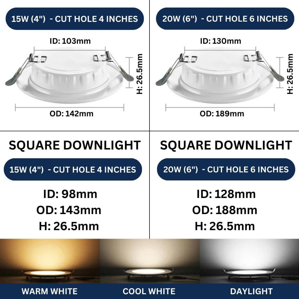 UPGRADED [SIRIM] 15W / 20W LED Downlight Lampu Down Light Siling ...