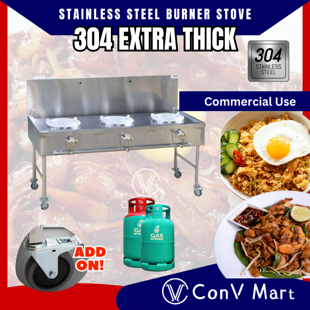 【Triple Burner Stove】Stainless Steel Gas Tungku Kwali Range High ...