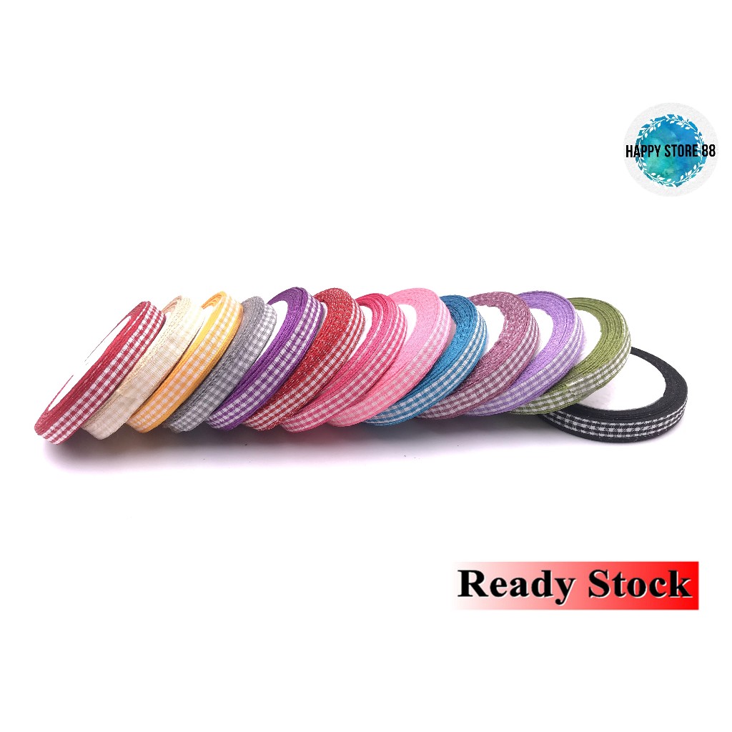 3/8'' (0.95cm) Cotton Grid Printed Ribbon / Cotton Plaid Ribbon / Reben ...