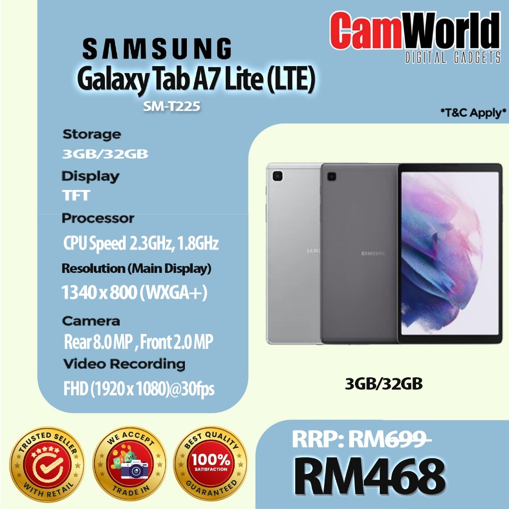 Samsung Galaxy Tab A7 Lite LTE ( SM-T225 ) 3GBRAM + 32GB ROM Single ...