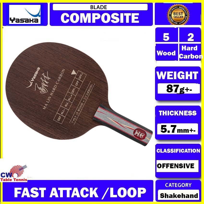 Yasaka Ma Lin Hard Carbon Table Tennis Blade Bat Ping Ping Kayu Attack & loop Spin Paddle ...