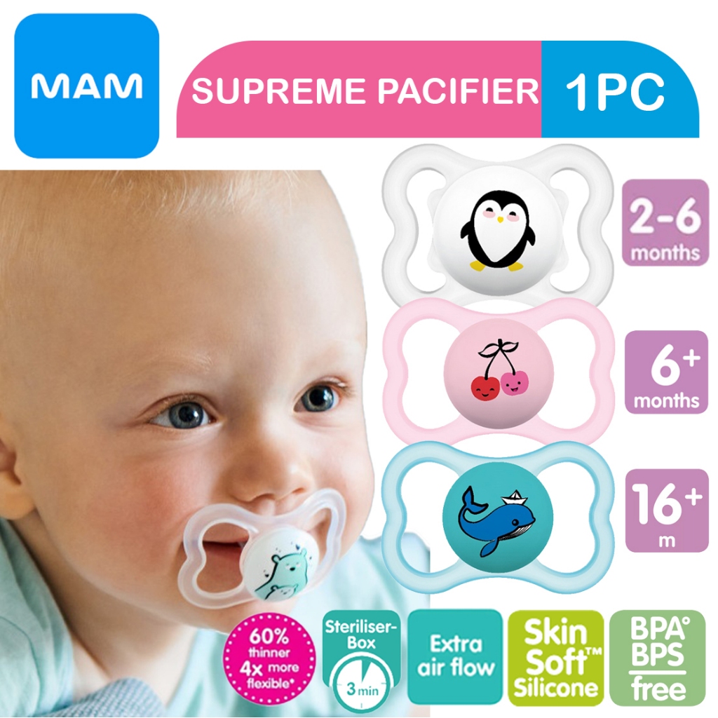 MAM Supreme Orthodontic Baby Pacifier Soother | 2M+ | Extra Thin ...