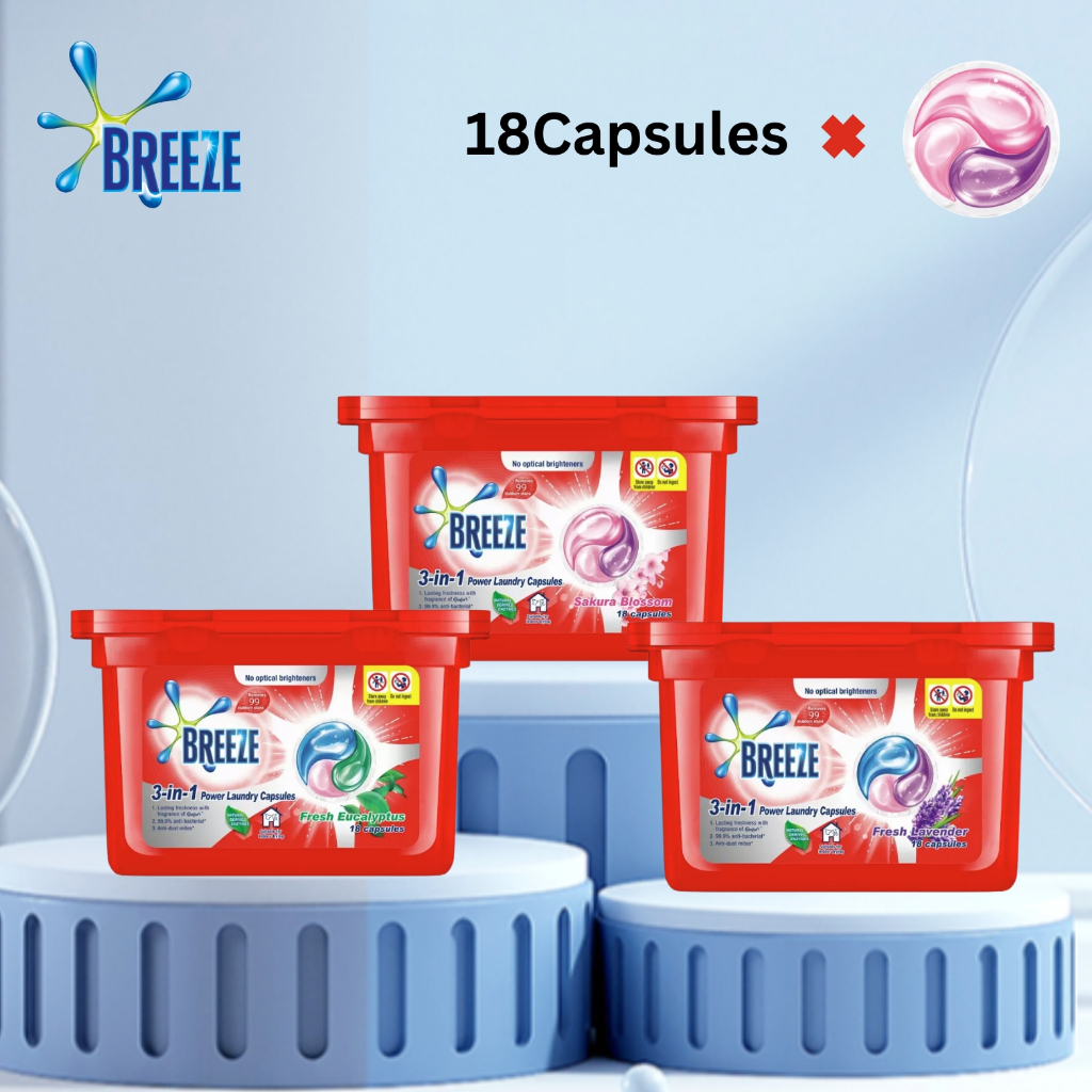 Breeze 3 in 1 Power Laundry Capsules ( Fresh Eucalyptus / Sakura ...