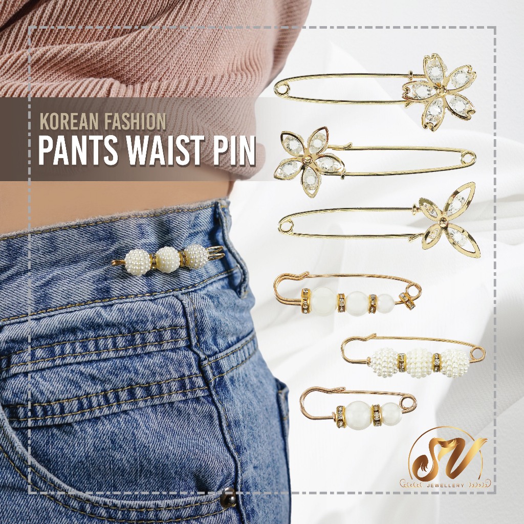 1 Pcs Kerongsang Seluar Jeans Diamond Pearl Pants Waist Pin Korean ...